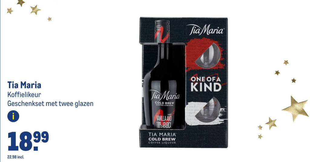 Tia Maria Koffielikeur Geschenkset met twee glazen aanbieding bij Makro