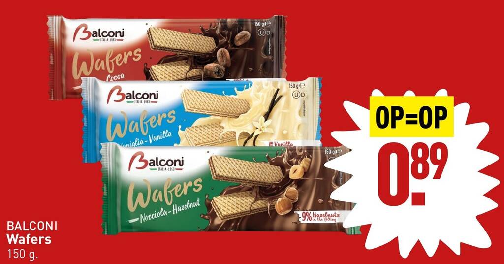 BALCONI Wafers 150g aanbieding bij ALDI