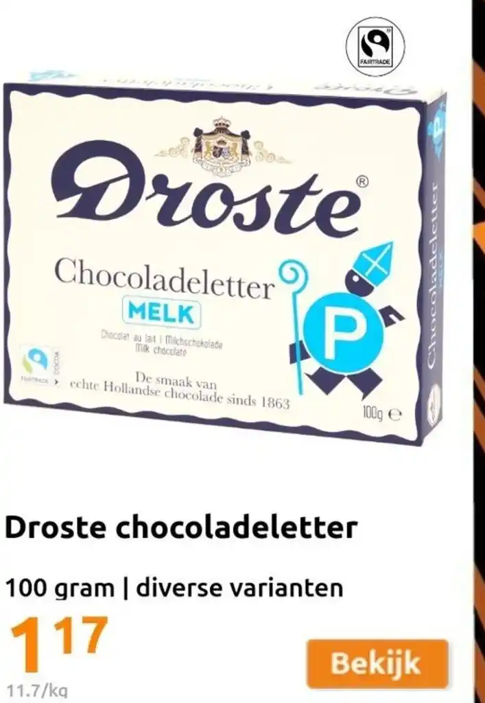 Droste chocoladeletter 100 gram aanbieding bij Action
