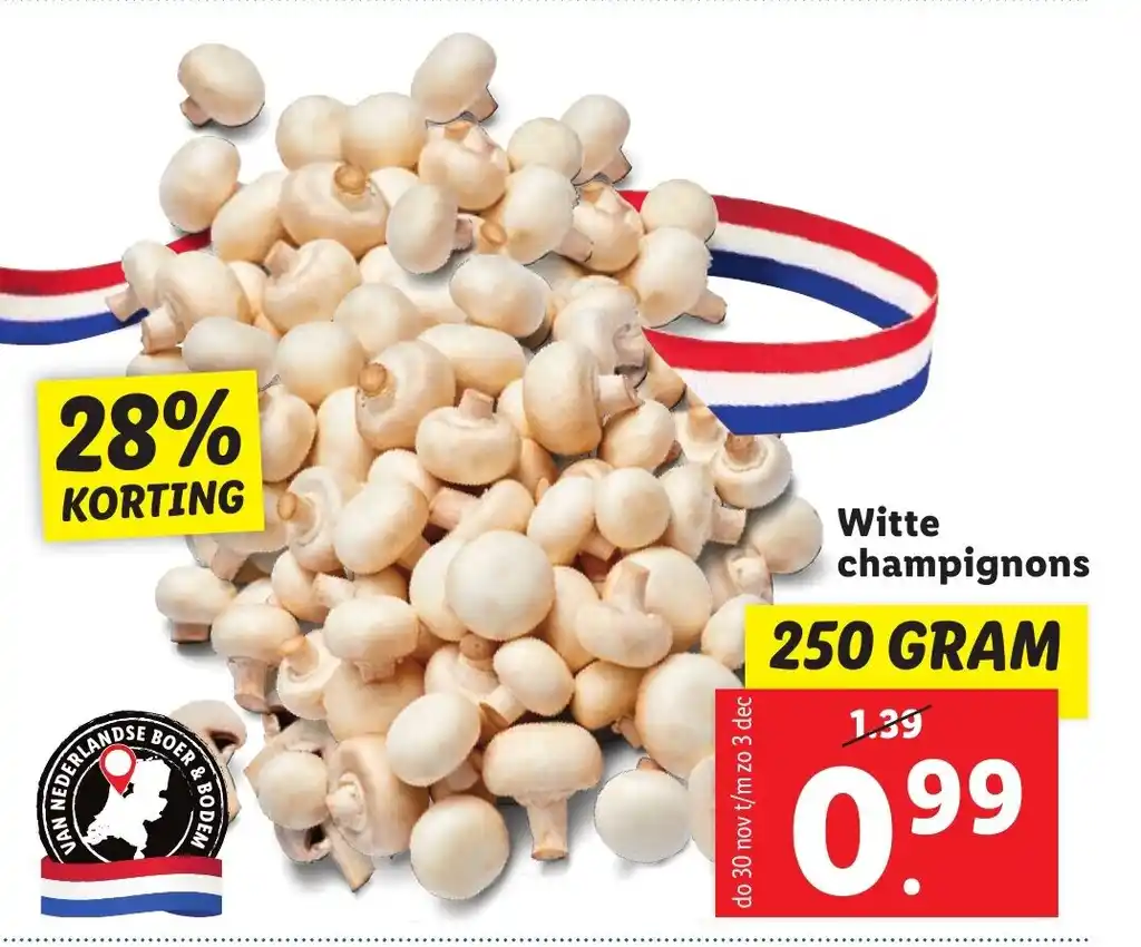 Witte champignons 250 GRAM aanbieding bij Lidl