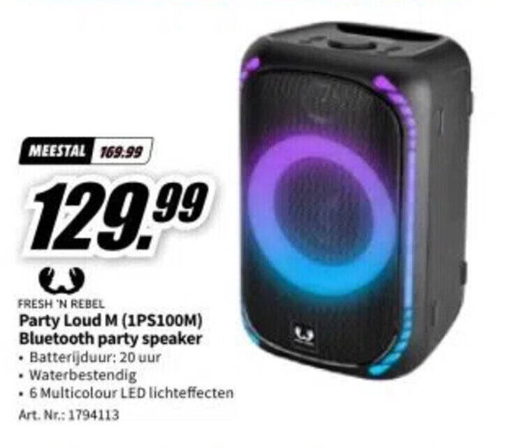 FRESH 'N REBEL Party Loud M (1PS100M) Bluetooth party speaker aanbieding bij MediaMarkt