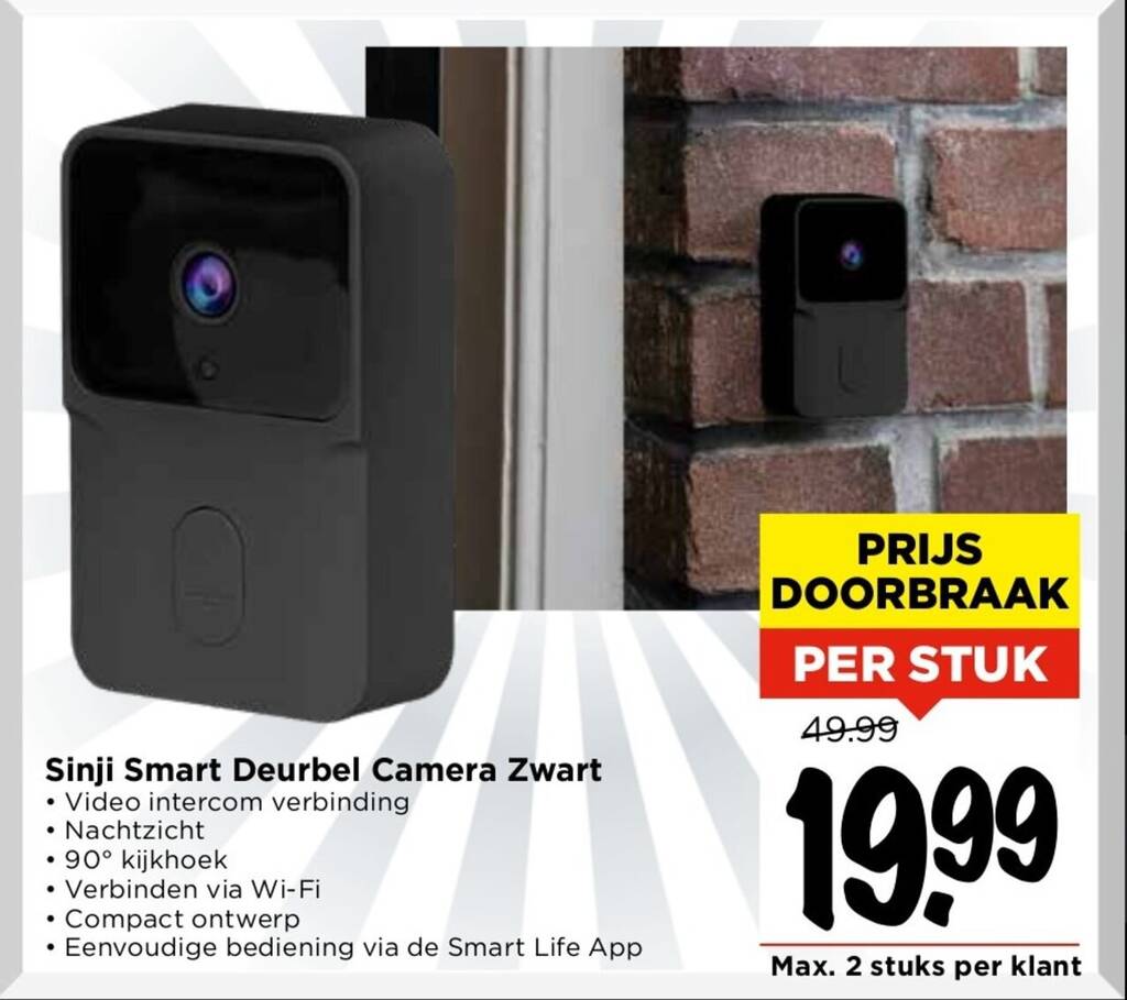 Sinji Smart Deurbel Camera Zwart aanbieding bij Vomar Voordeelmarkt