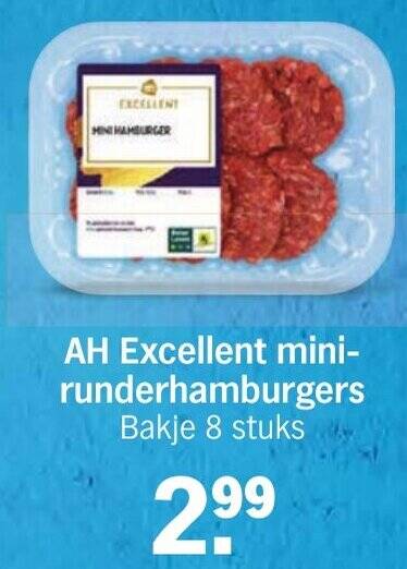 AH Excellent mini-runderhamburgers Bakje 8 stuks aanbieding bij Albert ...