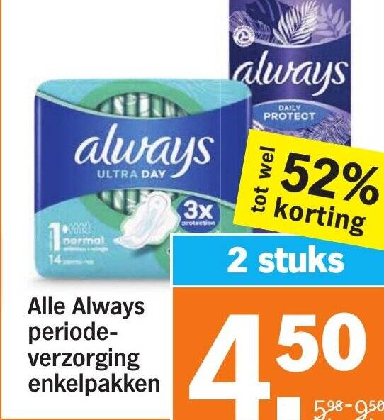 Alle Always periode-verzorging enkelpakken aanbieding bij Albert Heijn