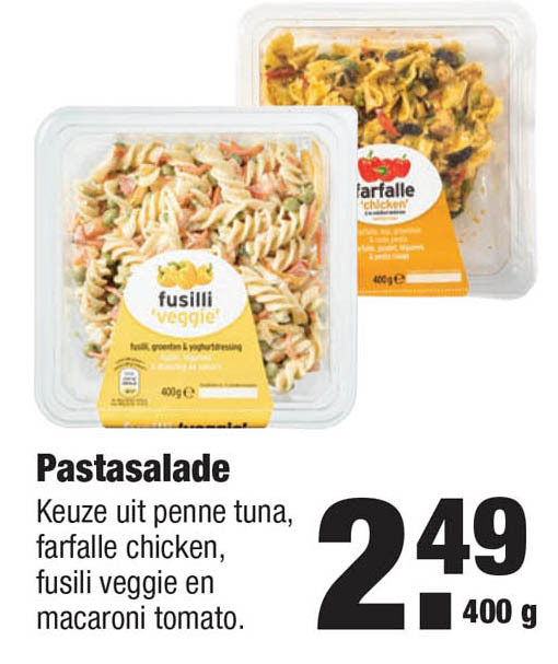 Pastasalade Penne Tuna, Farfalle Chicken, Fusili Veggie En Macaroni ...