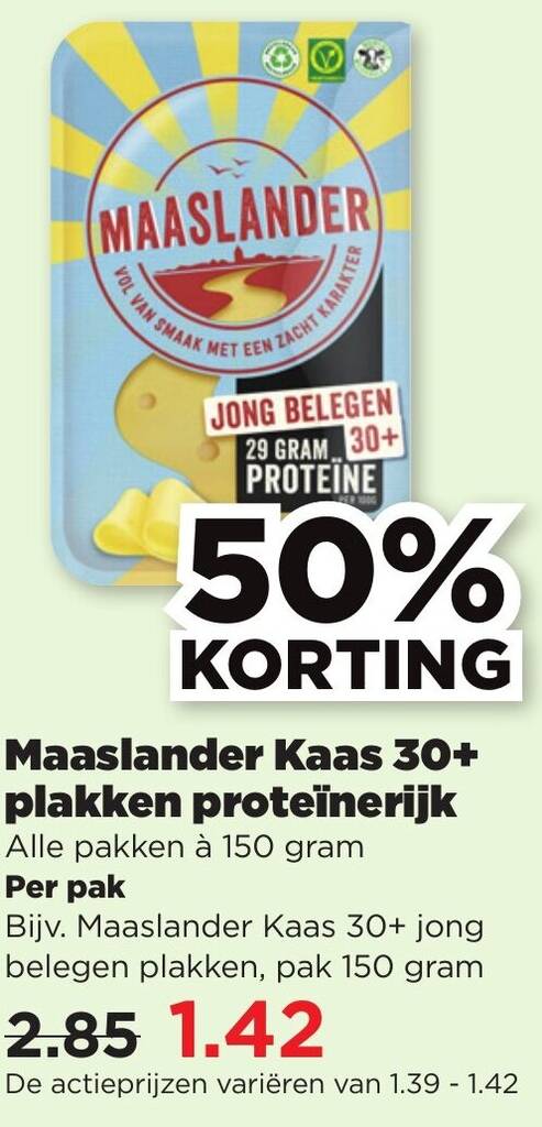 Maaslander Kaas 30+ plakken proteïnerijk aanbieding bij PLUS