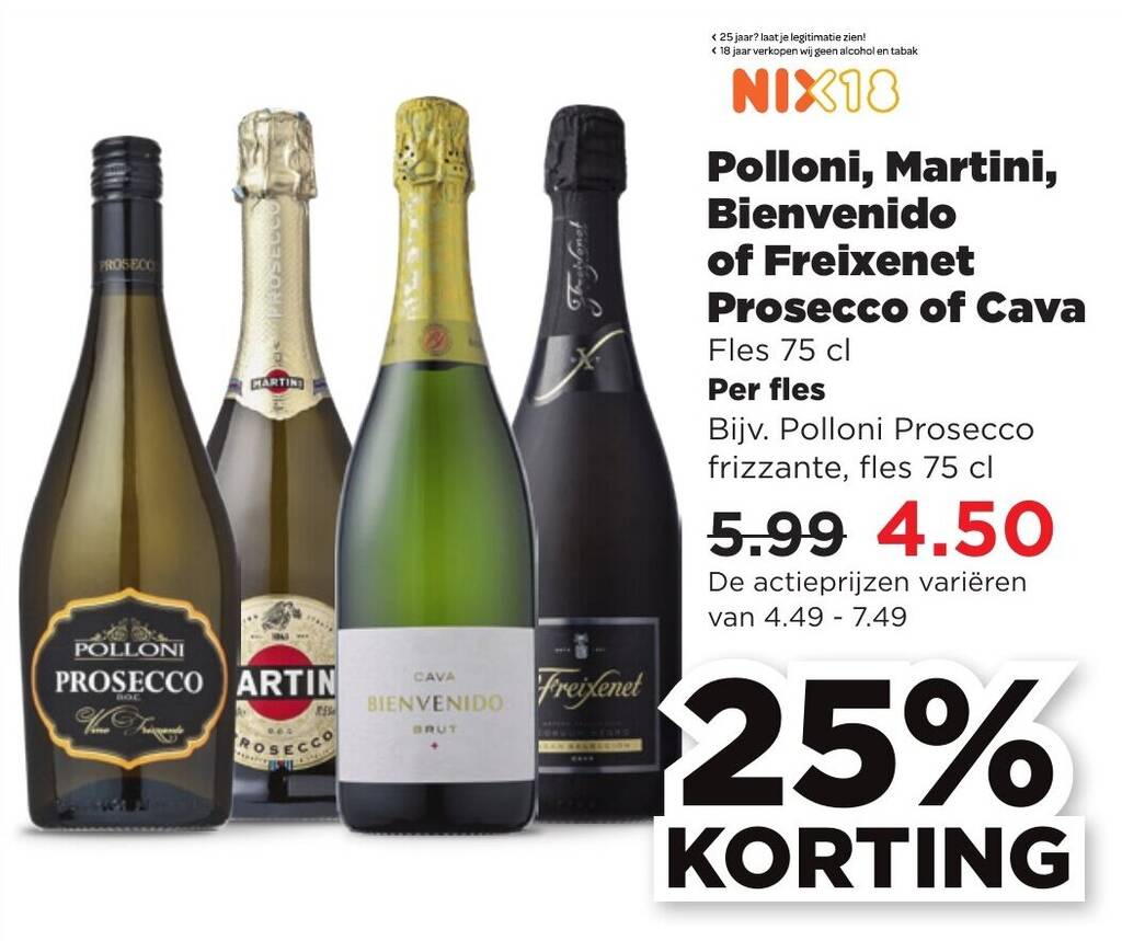 Polloni, Martini, Bienvenido of Freixenet Prosecco of Cava Fles 75 cl ...