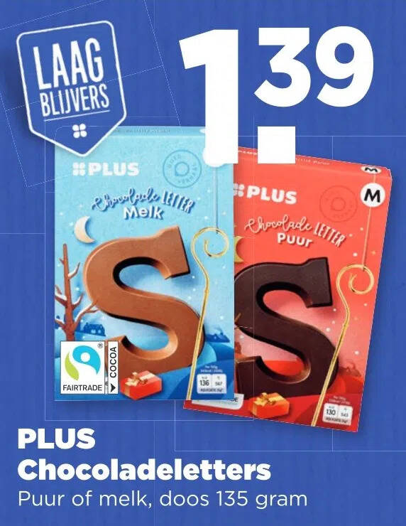 Plus chocoladeletters aanbieding bij PLUS