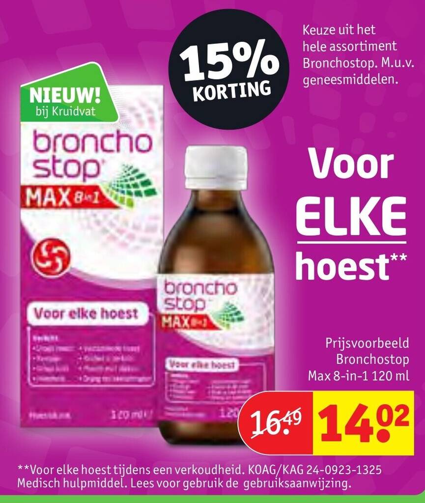 Bronchostop Max 8-in-1 120 ml aanbieding bij Kruidvat