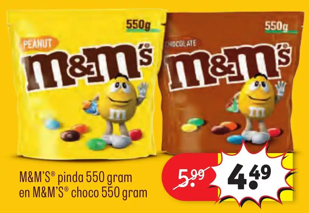 M&M'S pinda 550 gram en M&M'S choco 550 gram aanbieding bij Kruidvat