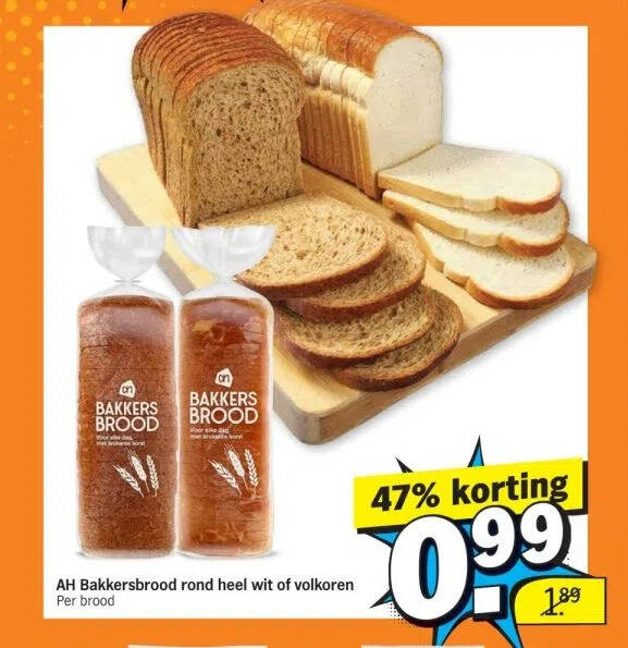 Ah bakkersbrood rond heel wit of volkoren per brood aanbieding bij ...
