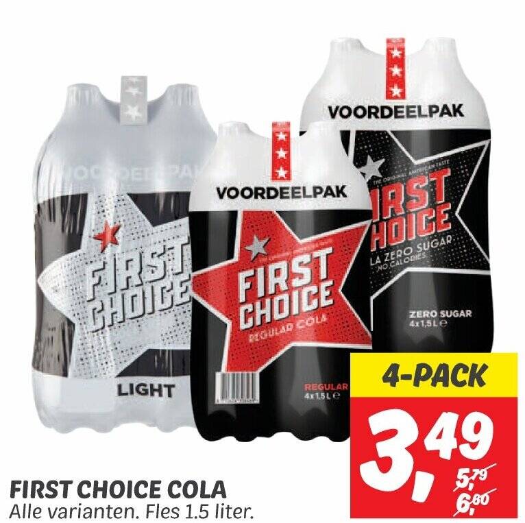 FIRST CHOICE COLA Alle varianten. Fles 1.5 liter. aanbieding bij Dekamarkt