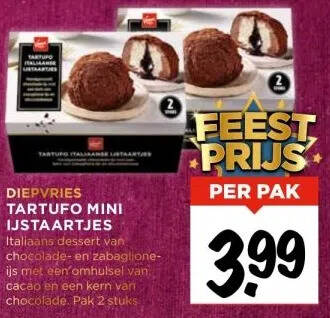 Diepvries tartufo mini ijstaartjes aanbieding bij Vomar Voordeelmarkt