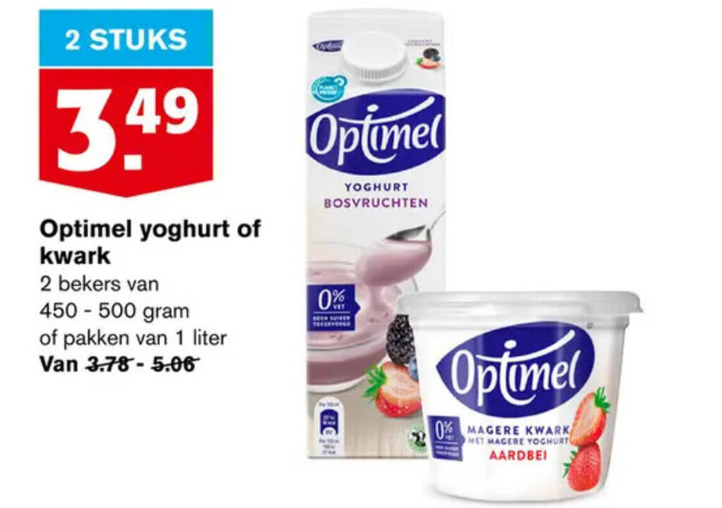 Optimel yoghurt of kwark aanbieding bij Hoogvliet