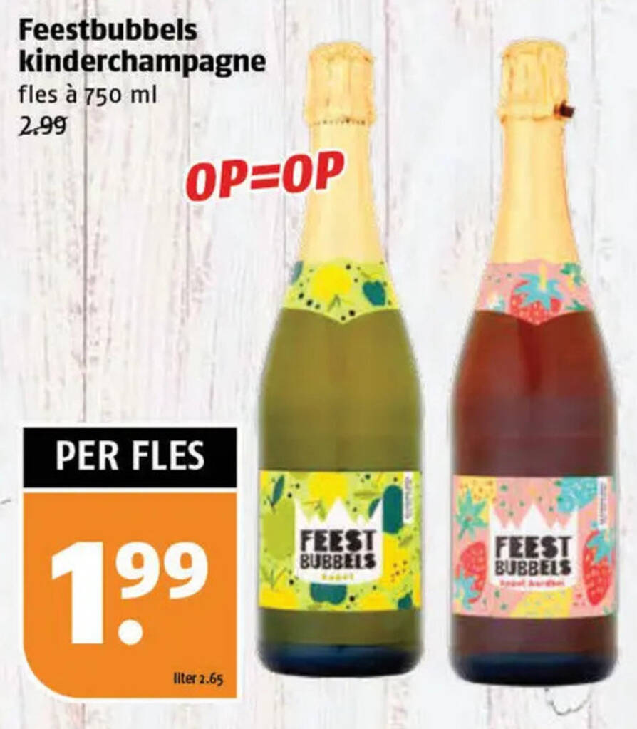 Feestbubbels kinderchampagne fles à 750 ml aanbieding bij Poiesz