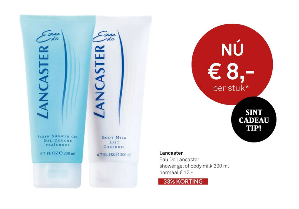 Lancaster eau de lancaster shower gel of body milk 200 ml aanbieding ...