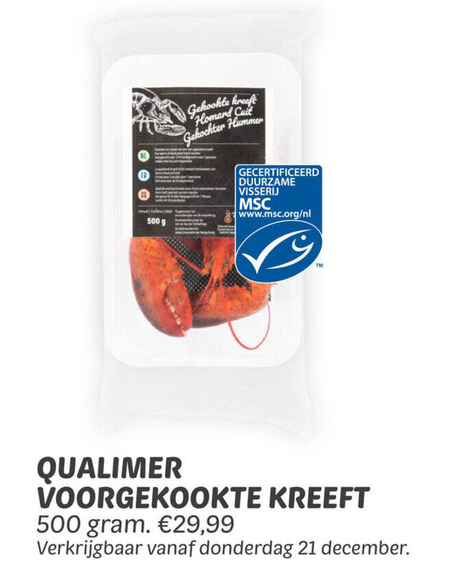 QUALIMER VOORGEKOOKTE KREEFT 500g aanbieding bij Dekamarkt