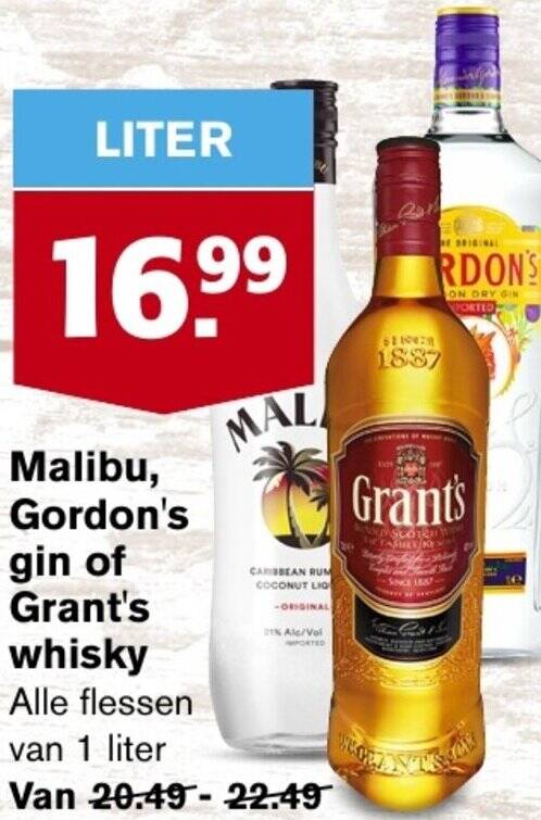 Malibu, Gordon's gin of Grant's whisky aanbieding bij Hoogvliet
