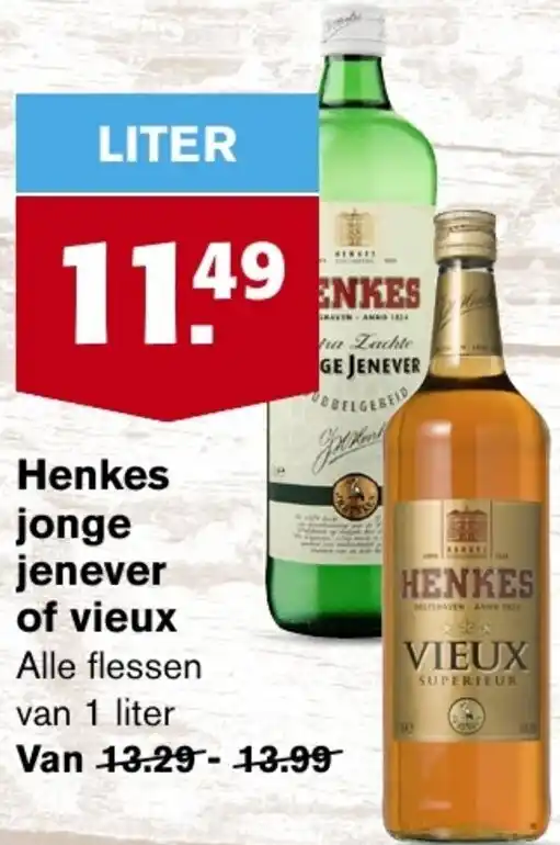Henkes jonge jenever of vieux aanbieding bij Hoogvliet