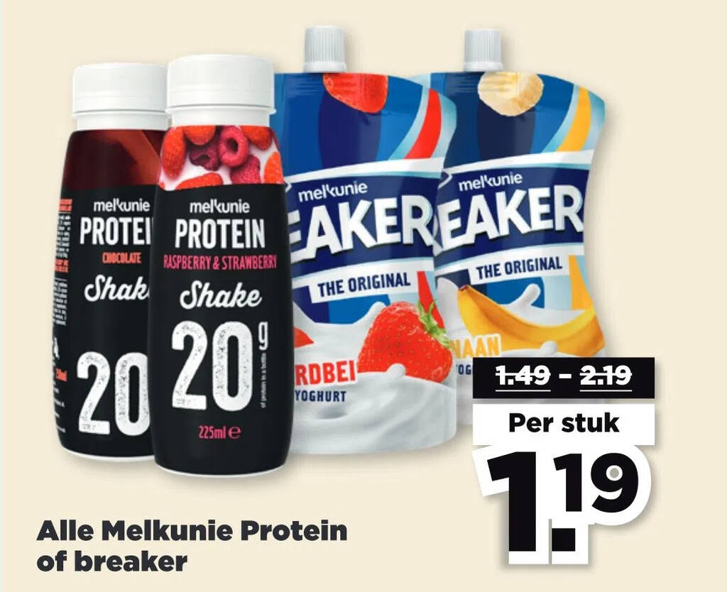 Alle melkunie protein of breaker aanbieding bij PLUS