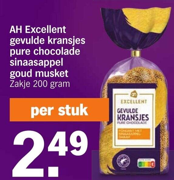 AH Excellent gevulde kransjes pure chocolade sinaasappel goud musket ...