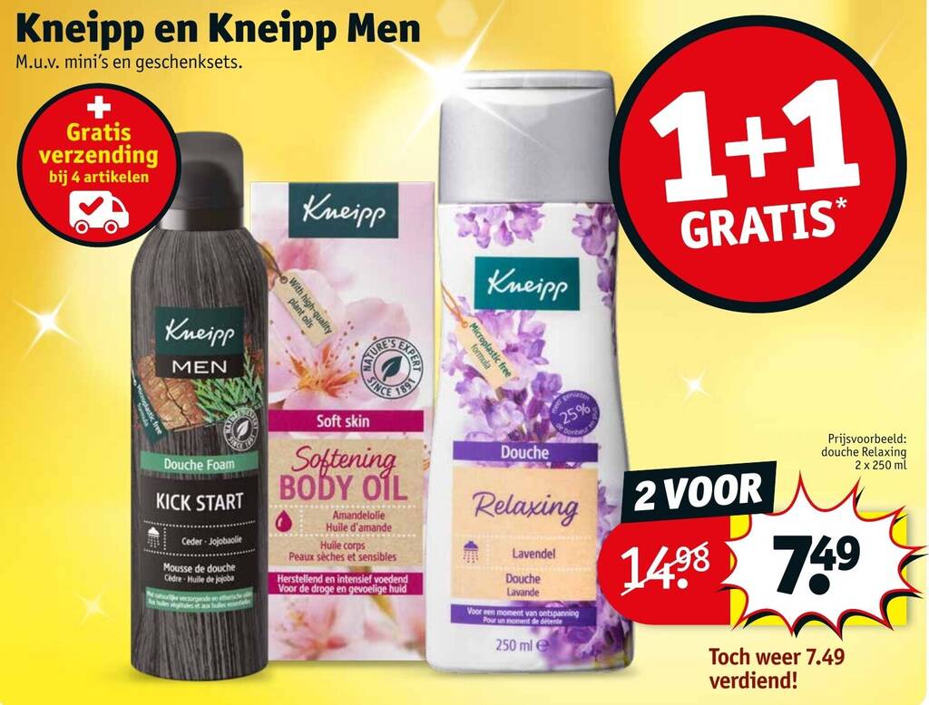 Kneipp en Kneipp Men 1+1 gratis aanbieding bij Kruidvat