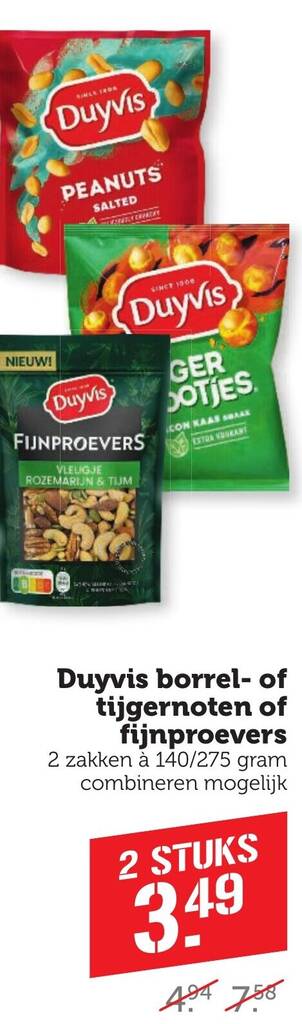 Duyvis borrel- of tijgernoten of fijnproevers aanbieding bij Coop