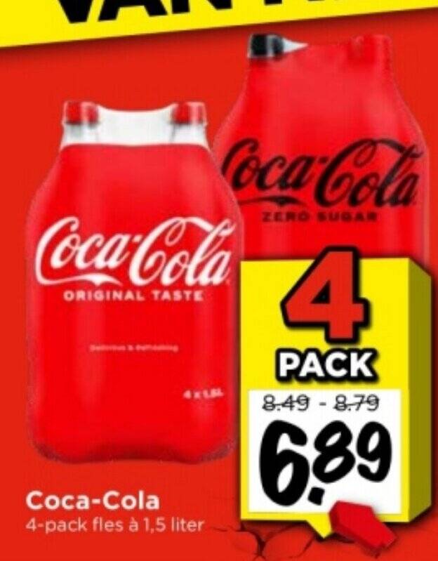 Coca-Cola 4-pack fles à 1,5 liter aanbieding bij Vomar Voordeelmarkt