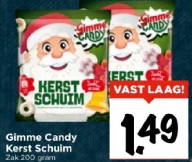 Gimme Candy Kerst Schuim Zak 200 gram aanbieding bij Vomar Voordeelmarkt