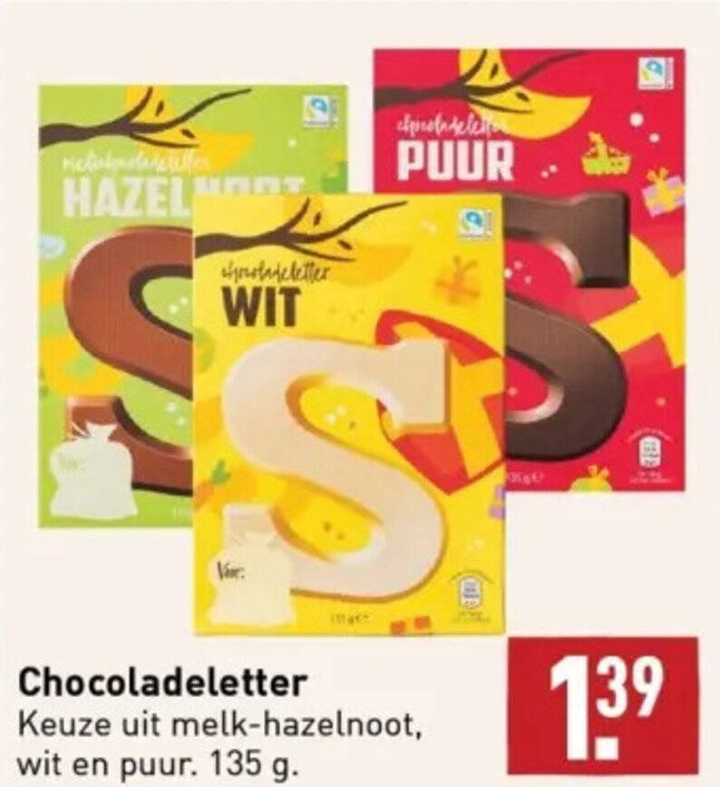 Chocoladeletter 135 g. aanbieding bij ALDI