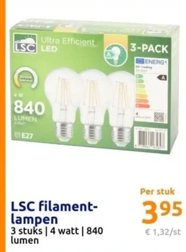 LSC filament-lampen 3 stuks | 4 watt | 840 lumen aanbieding bij Action
