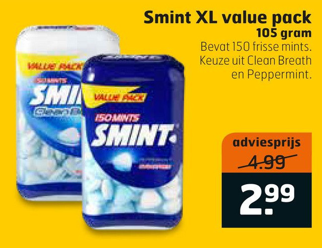 Smint XL value pack 105 gram aanbieding bij Trekpleister