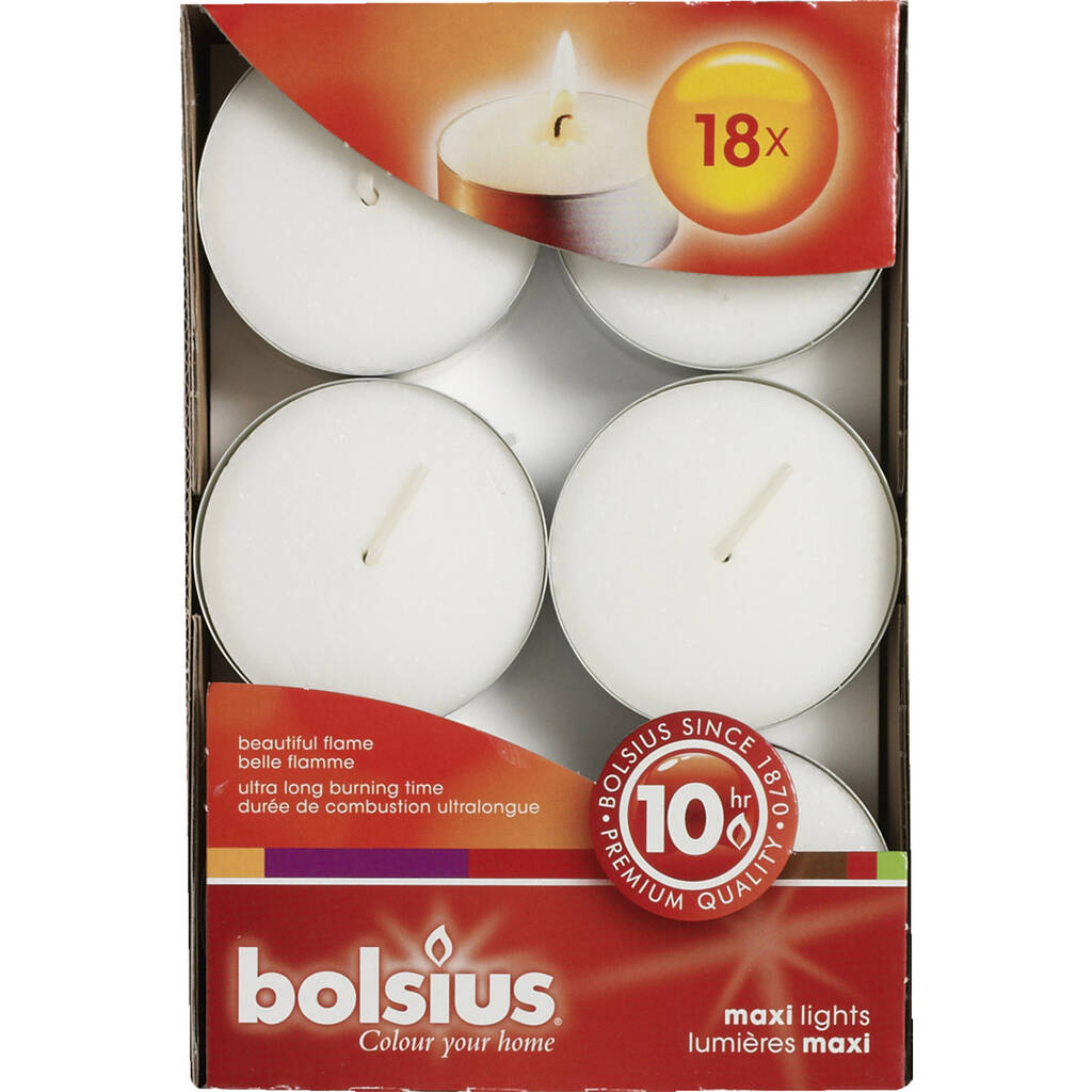 Bolsius waxinelichtjes maxi in doos 10 branduren aanbieding bij Dekamarkt