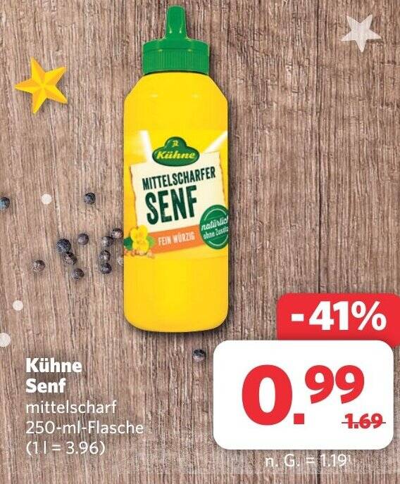 Kühne Senf mittelscharf 250-ml 250 ml aanbieding bij Combi Markt DE