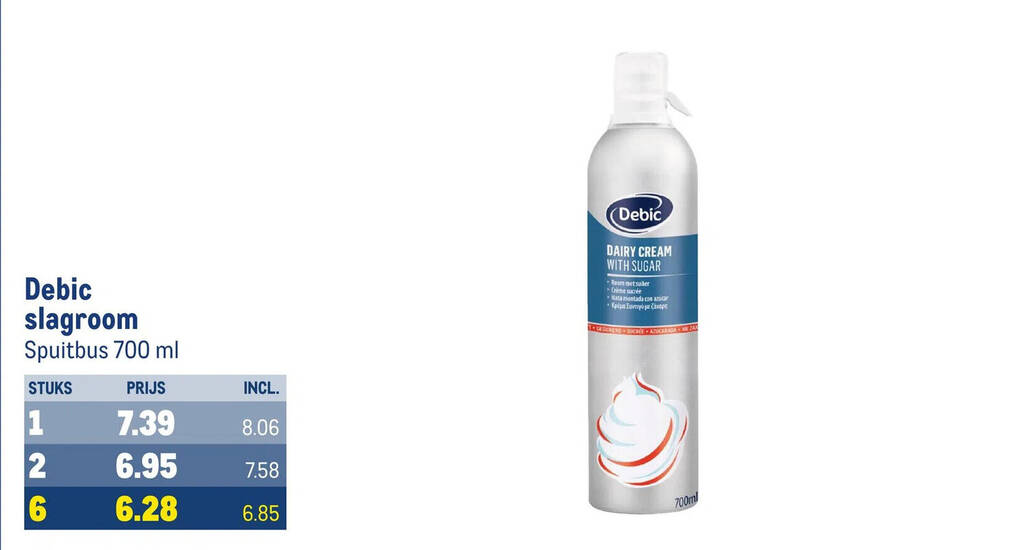 Debic slagroom Spuitbus 700 ml aanbieding bij Makro
