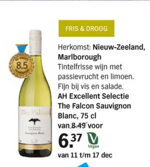 AH Excellent Selectie The Falcon Sauvignon Blanc, 75 cl aanbieding bij ...