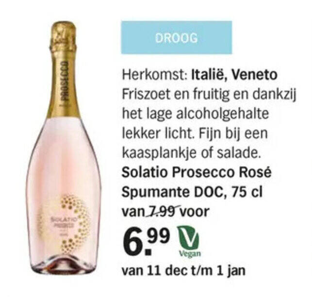 Solatio Prosecco Rosé Spumante DOC, 75 cl aanbieding bij Albert Heijn
