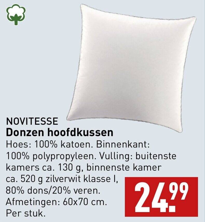 NOVITESSE Donzen hoofdkussen aanbieding bij ALDI
