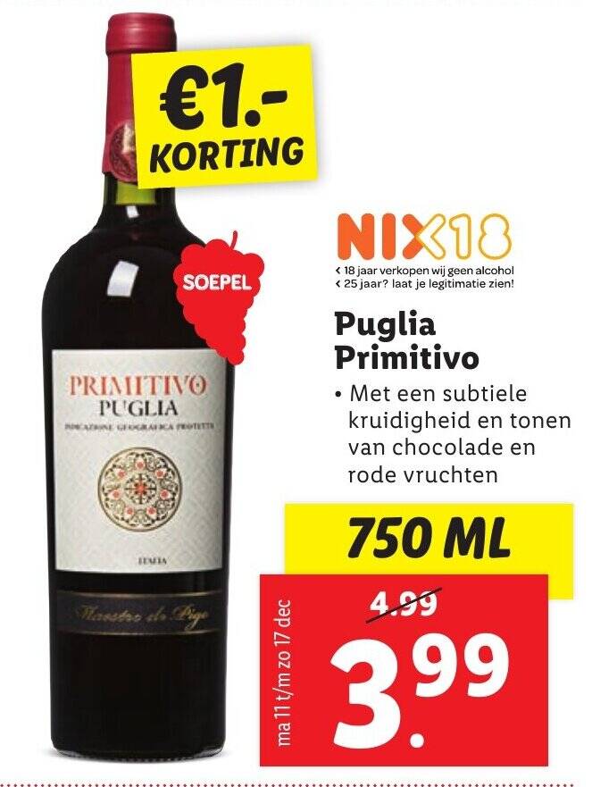 Puglia Primitivo 750ml aanbieding bij Lidl