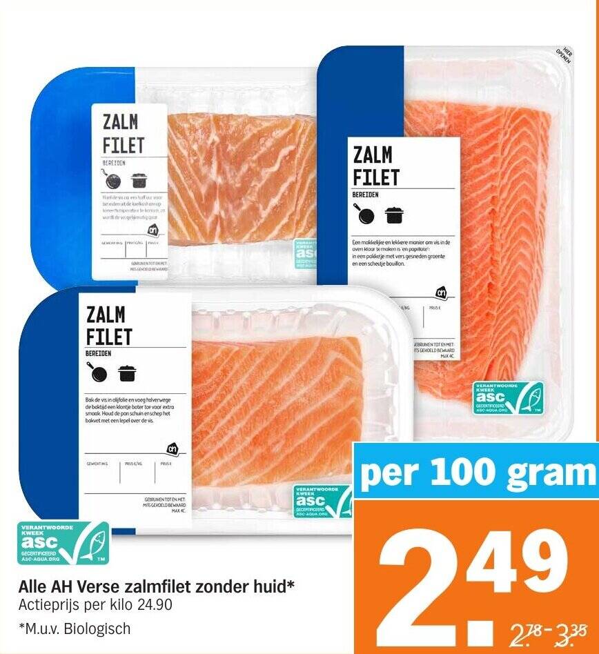 Alle AH Verse zalmfilet zonder huid 100g aanbieding bij Albert Heijn