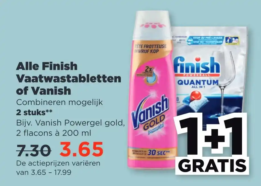 Alle finish vaatwastabletten of vanish aanbieding bij PLUS