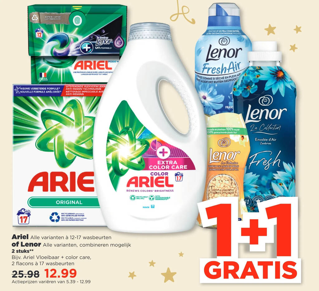 Ariel 1+1 GRATIS aanbieding bij PLUS