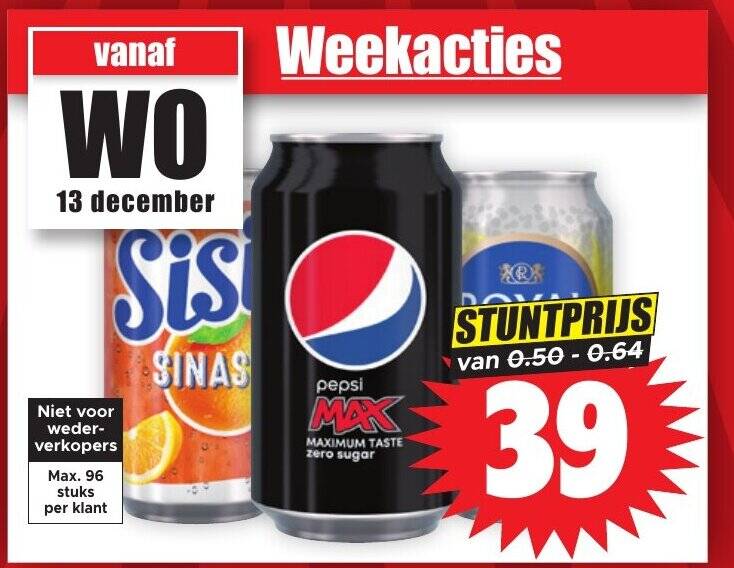 Pepsi max maximum TASTE zero Sugar aanbieding bij Dirk