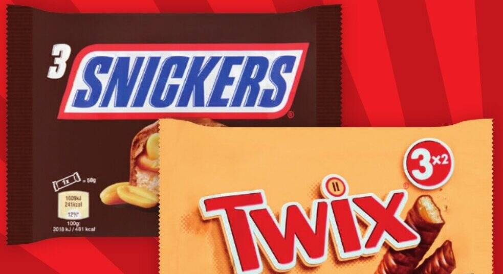 Mars Snickers of twix 3 pack OP OP 3-pack aanbieding bij Dirk