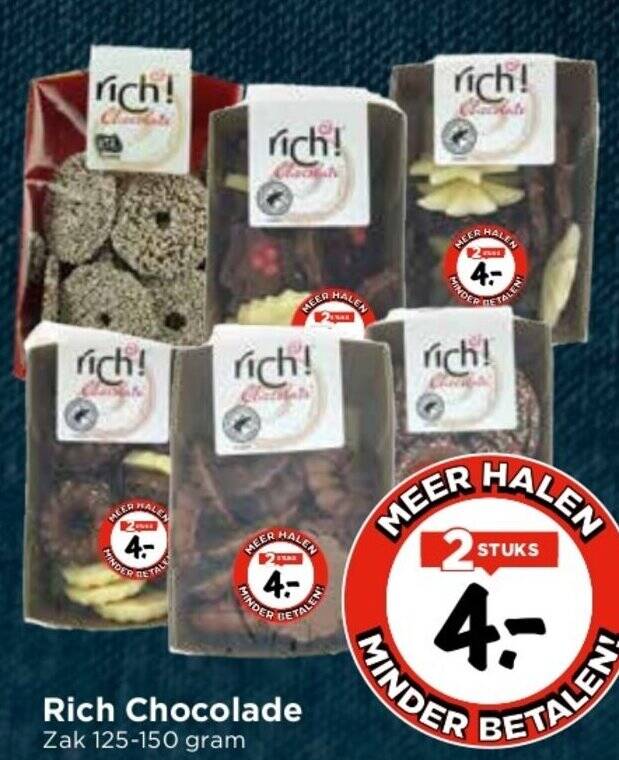 Rich Chocolade Zak 125-150 gram 125/150 gram aanbieding bij Vomar ...