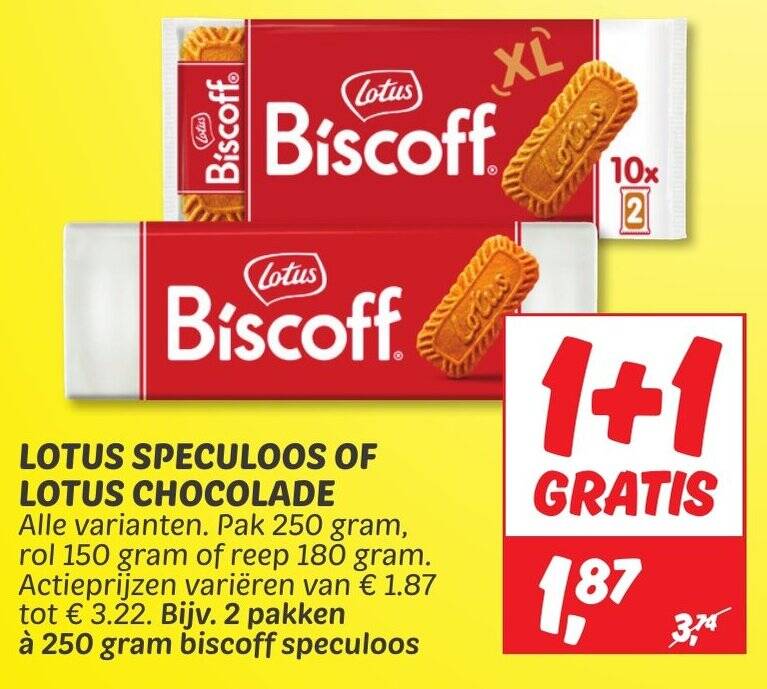 LOTUS SPECULOOS OF LOTUS CHOCOLADE 1+1 gratis aanbieding bij Dekamarkt