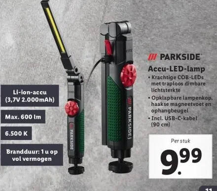 Iii parkside accu-led-lamp aanbieding bij Lidl