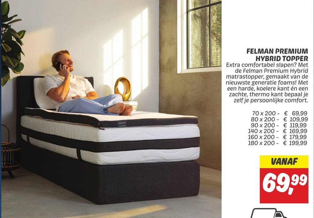 FELMAN PREMIUM HYBRID TOPPER aanbieding bij Dekamarkt