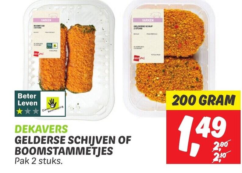 GELDERSE SCHIJVEN OF BOOMSTAMMETJES 200 GRAM aanbieding bij Dekamarkt