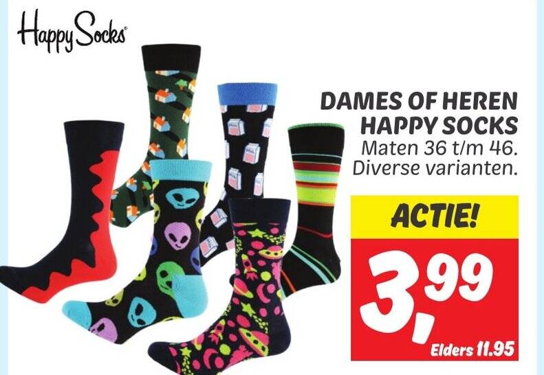 DAMES OF HEREN HAPPY SOCKS aanbieding bij Dekamarkt
